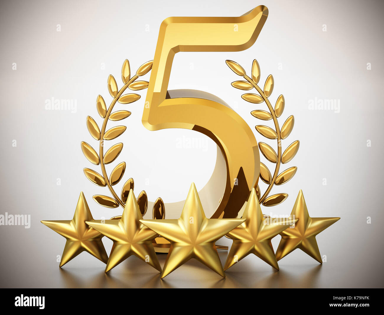 Nummer 5, Stars und Lorbeeren auf weißem Hintergrund. 3D-Darstellung ...