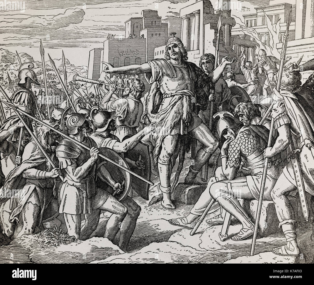 Judas Maccabeus, Grafik Collage von der Gravur des Nazareene Schule, in ...