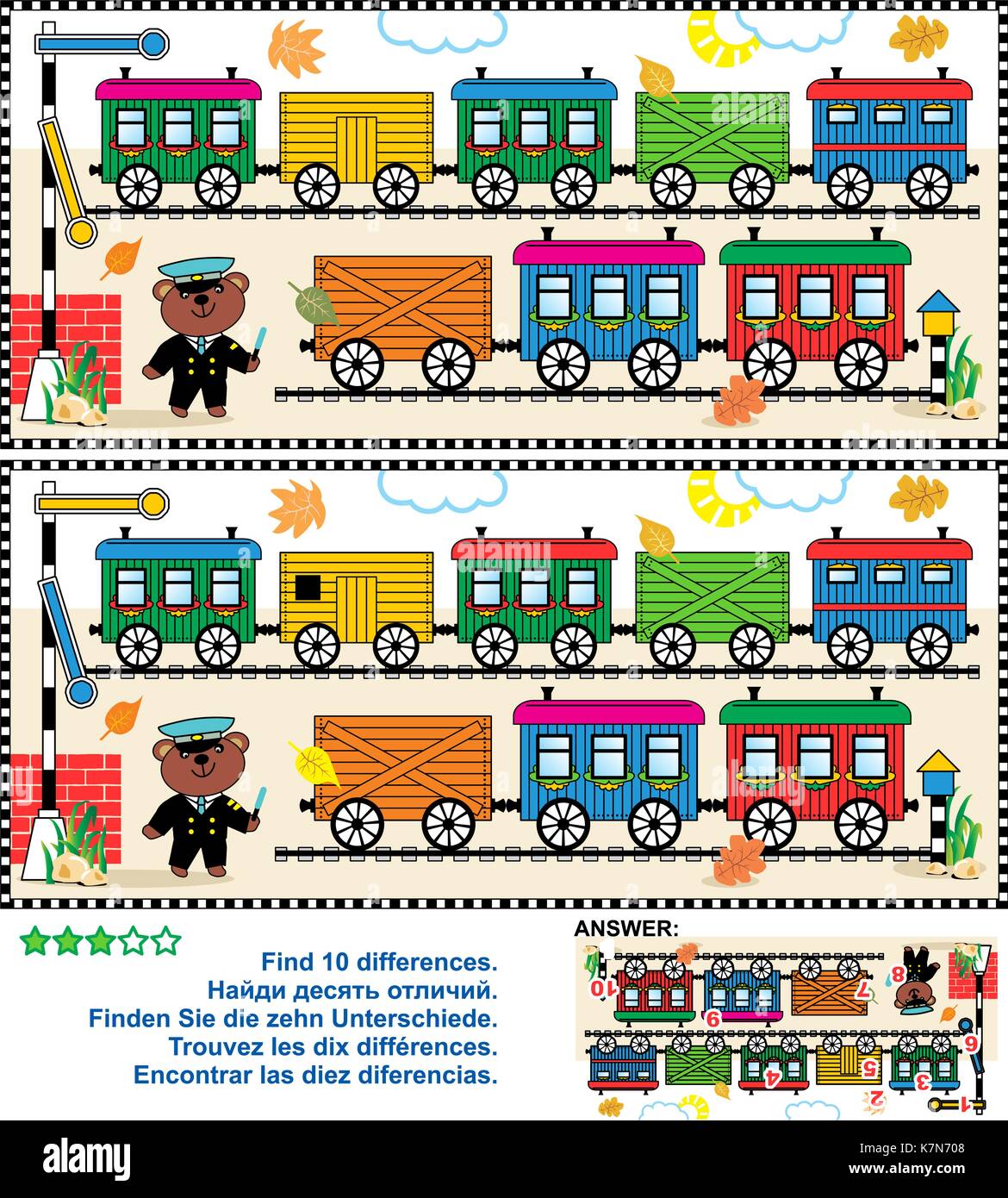 Spielzeugeisenbahn visuelle Rätsel: Finde die 10 Unterschiede zwischen ... Spielzeugeisenbahn visuelle Rätsel: Finde die 10 Unterschiede zwischen ...