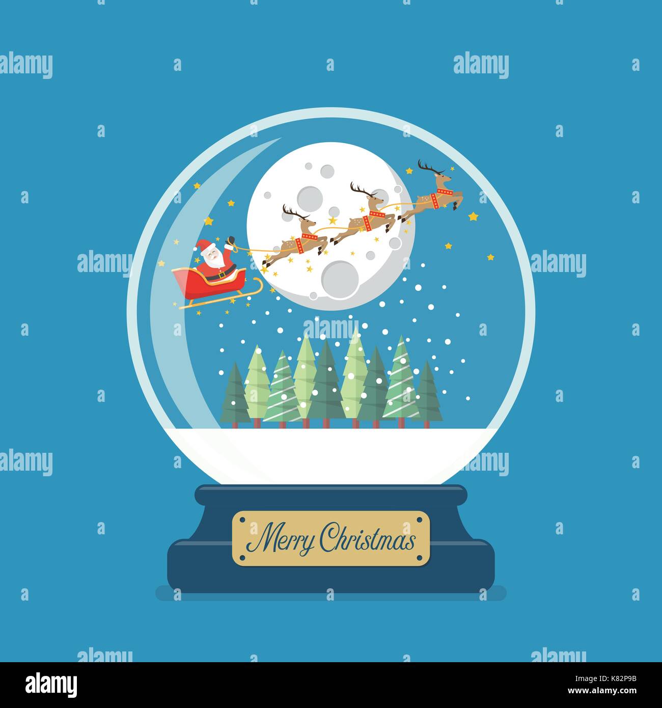 Frohe Weihnachten Glaskugel mit Santa sleigh gegen den Mond. Vector ...