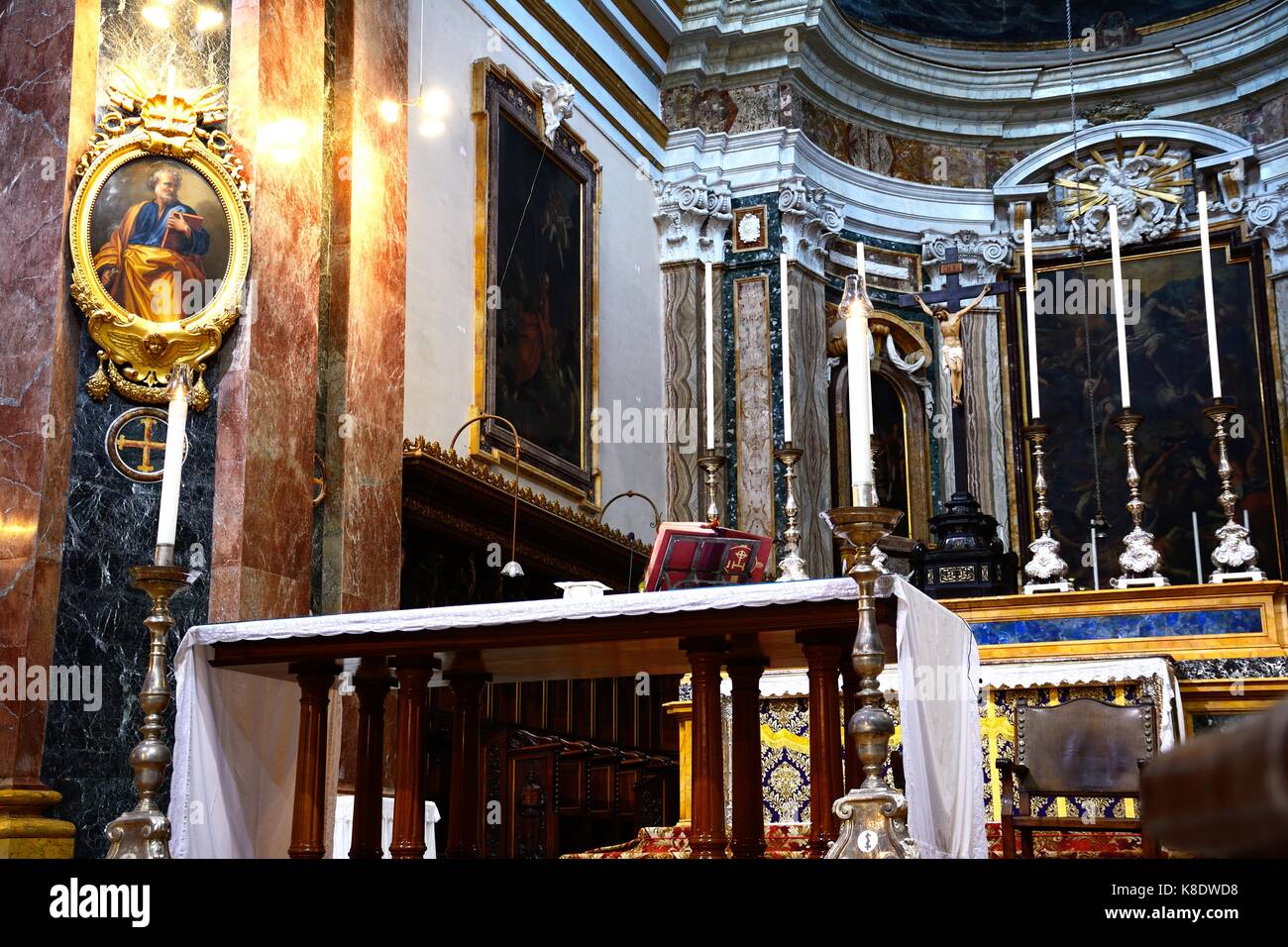 Aufwändige Altar in der St. Pauls Kathedrale auch als Mdina Cathedral, Mdina, Malta, Europa ...