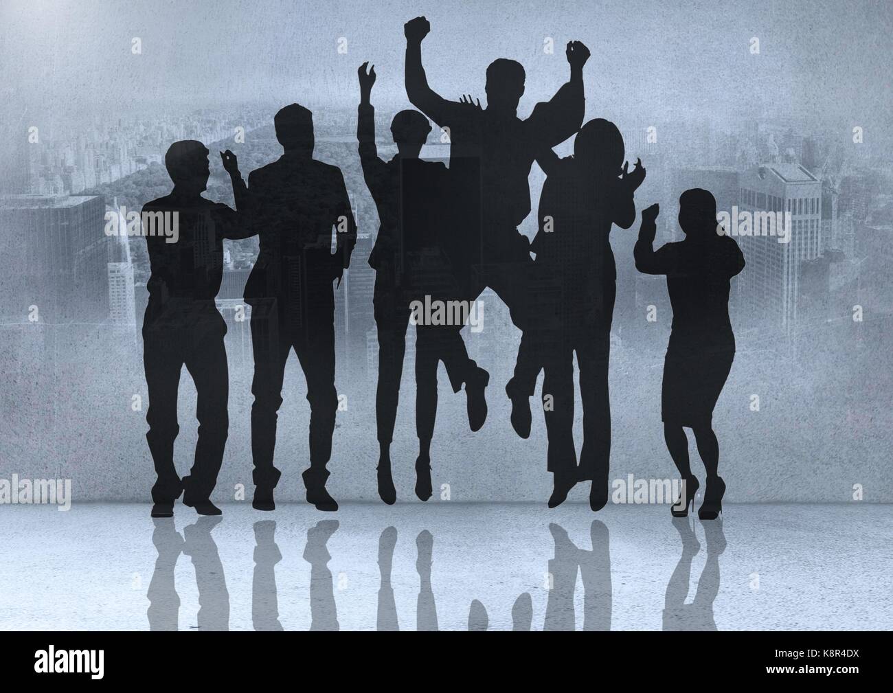 Digital composite von Silhouette der Gruppe der Menschen mit Übergang ... Digital composite von Silhouette der Gruppe der Menschen mit Übergang ...