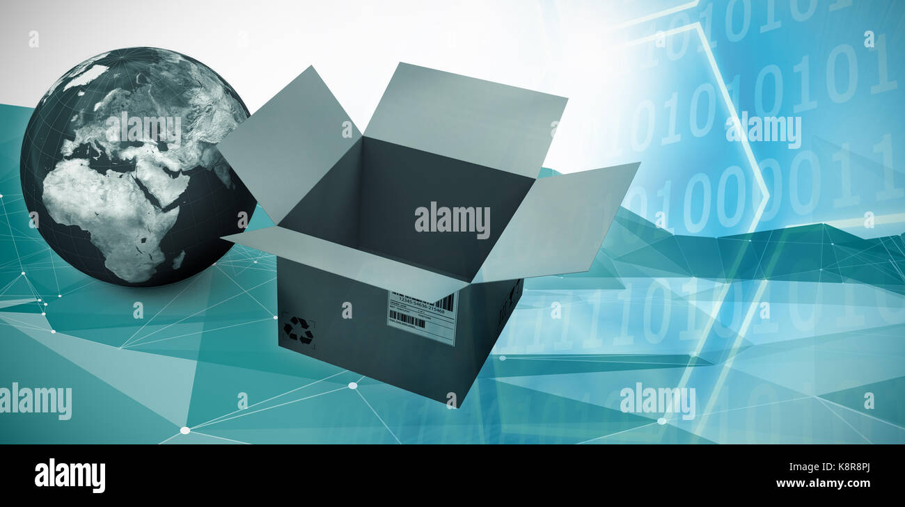 Hohe Betrachtungswinkel des Planeten Erde und Karton gegen digitale ...