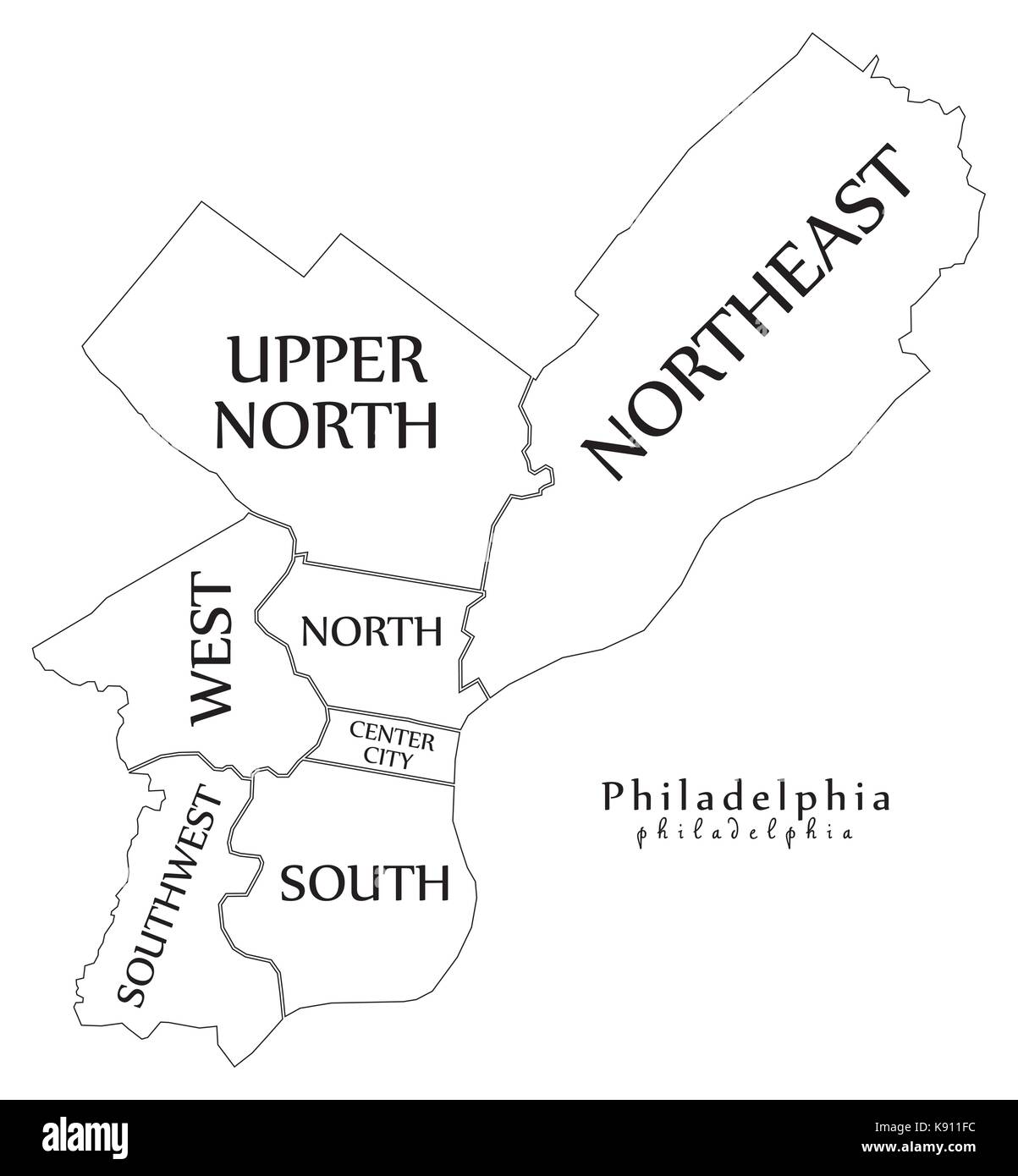 Moderne Stadtplan - Philadelphia Stadt der USA mit Bezirken und Titel ...