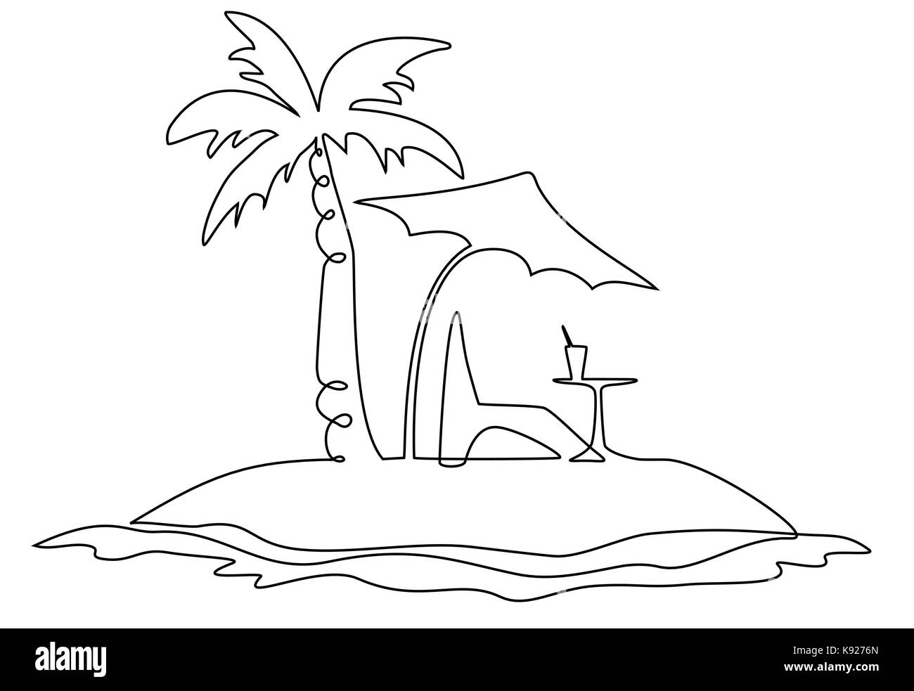 Einsame Insel eine Linie zeichnen Stock-Vektorgrafik - Alamy