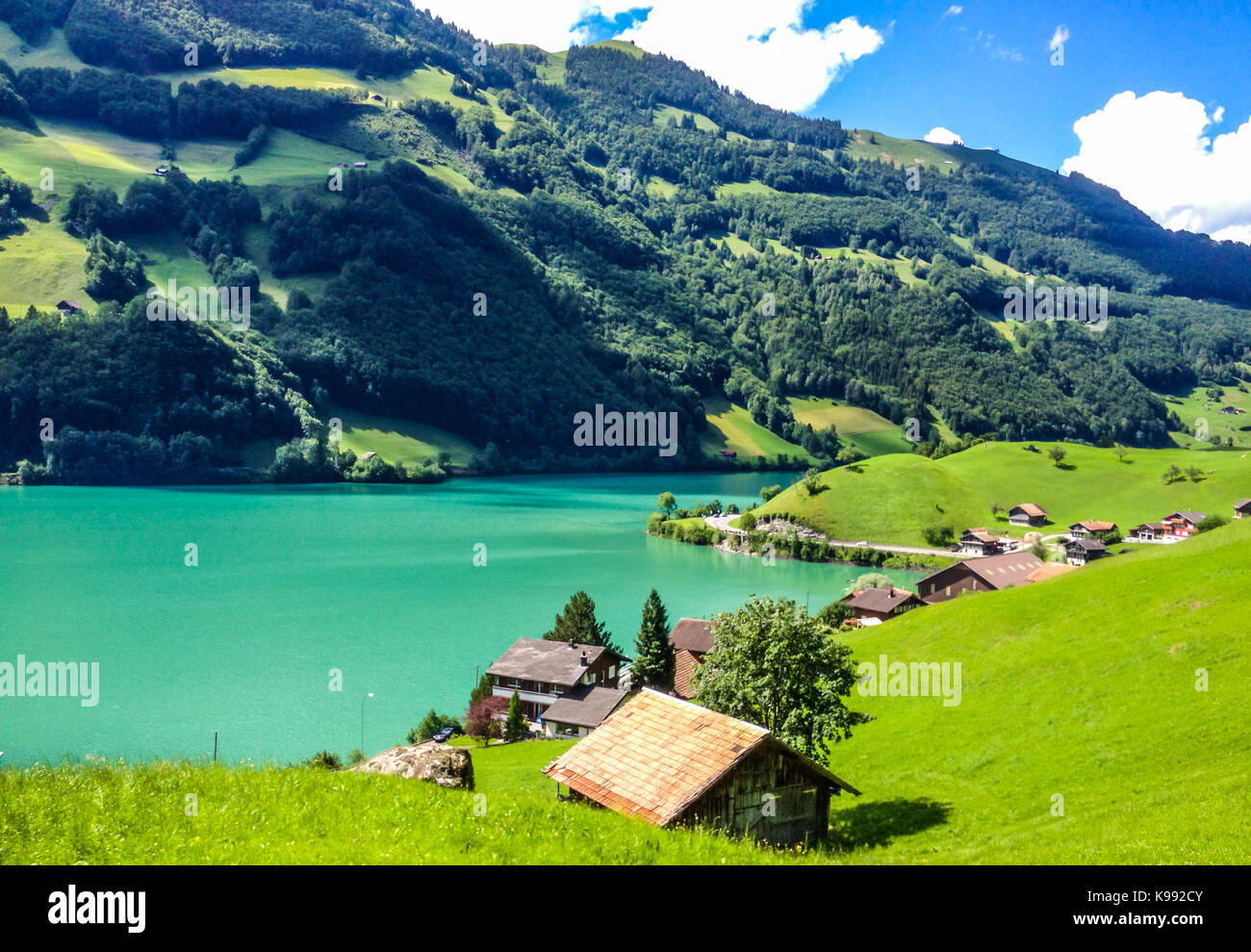 Bunter Blick auf Thunersee (Thuner See) in einem schönen Sommertag ...