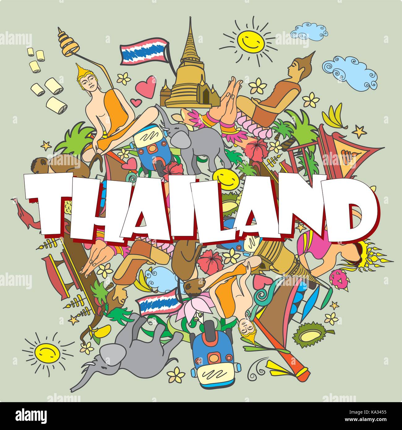 Thailand. Set Thai Farbe Vector Icons und Symbole, cartoon Vector ...
