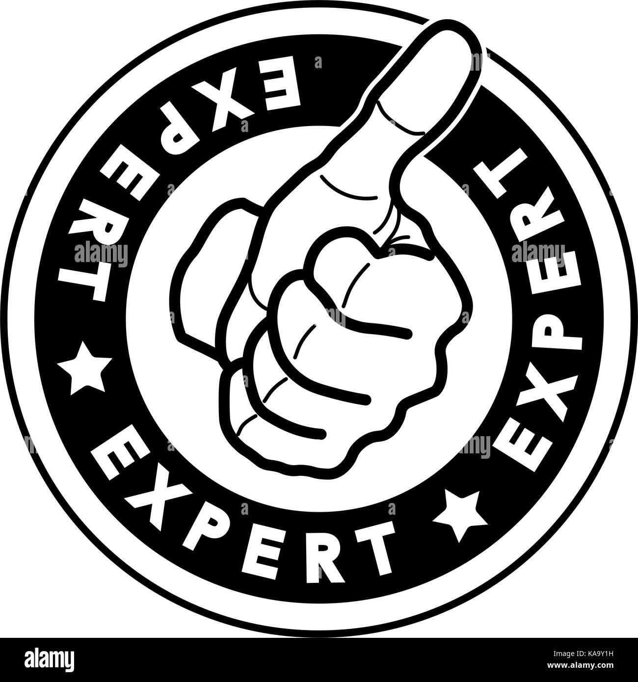 Abgerundet vektor Schild mit dem Wort Experte und mit einer Hand in der ...