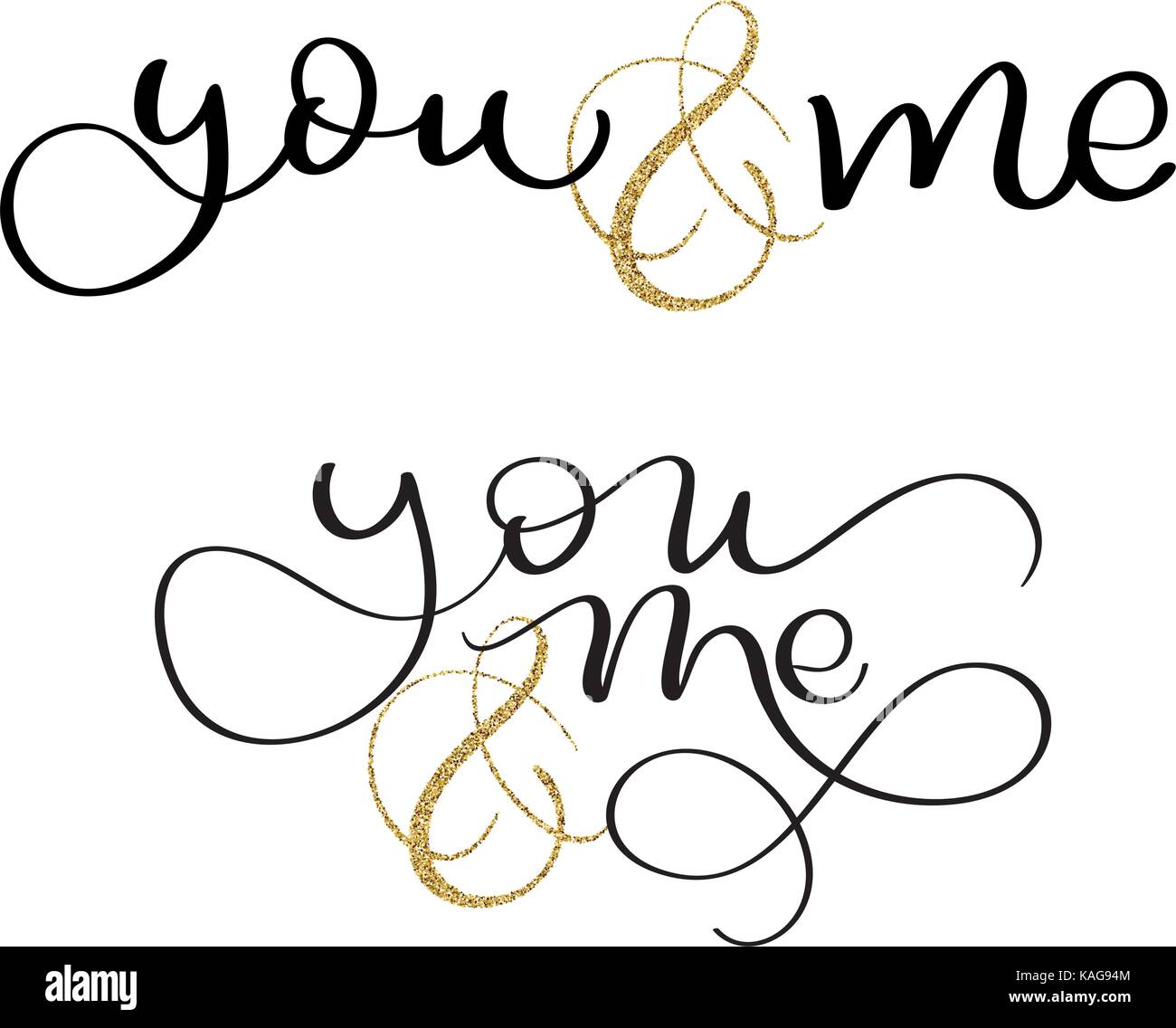 Satz von Du und ich Text auf weißem Hintergrund. Hand gezeichnet ...