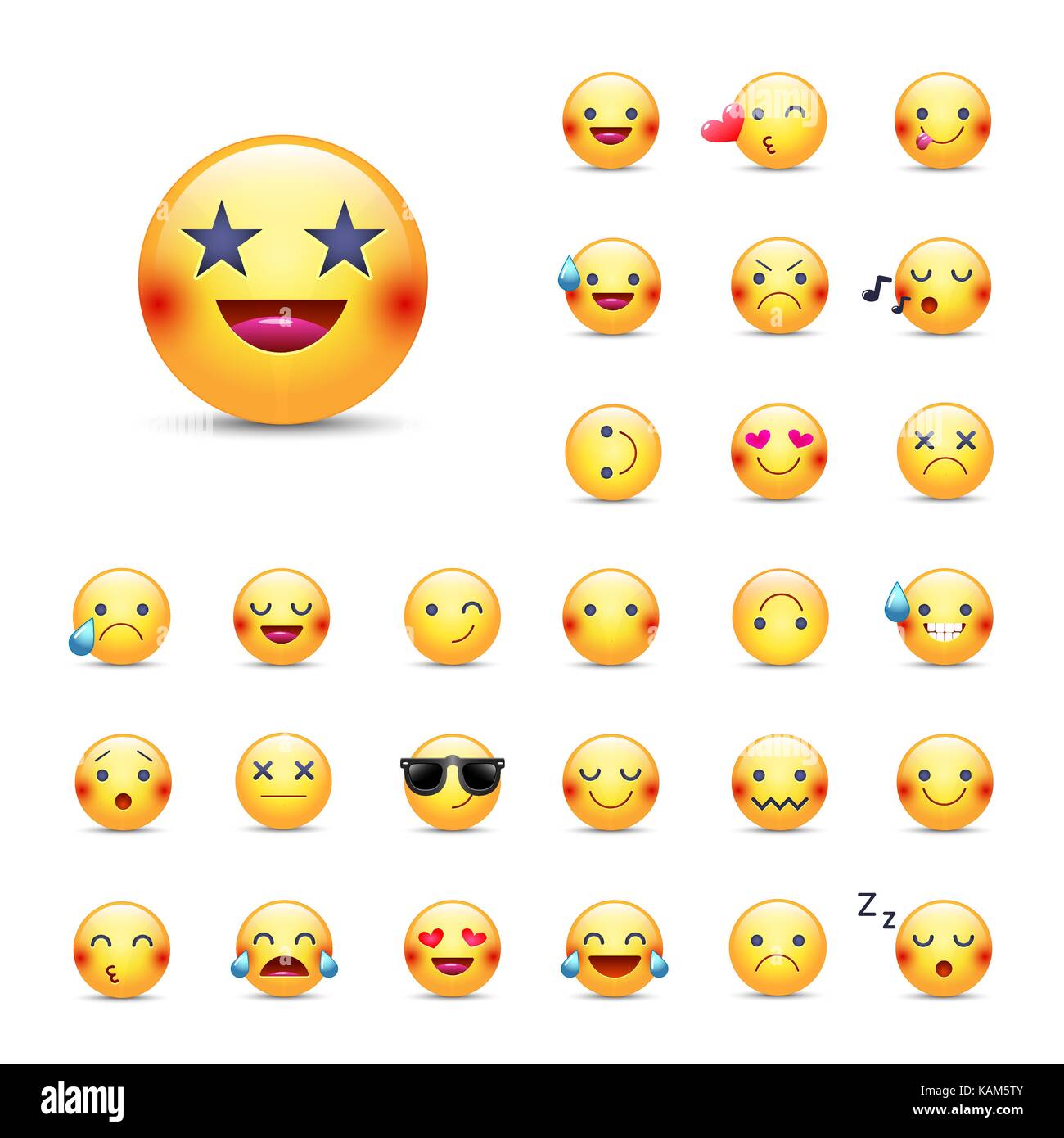 Smileys vektor Icon Set. Emoticons Pack. Glücklich, fröhlich, Singen ...