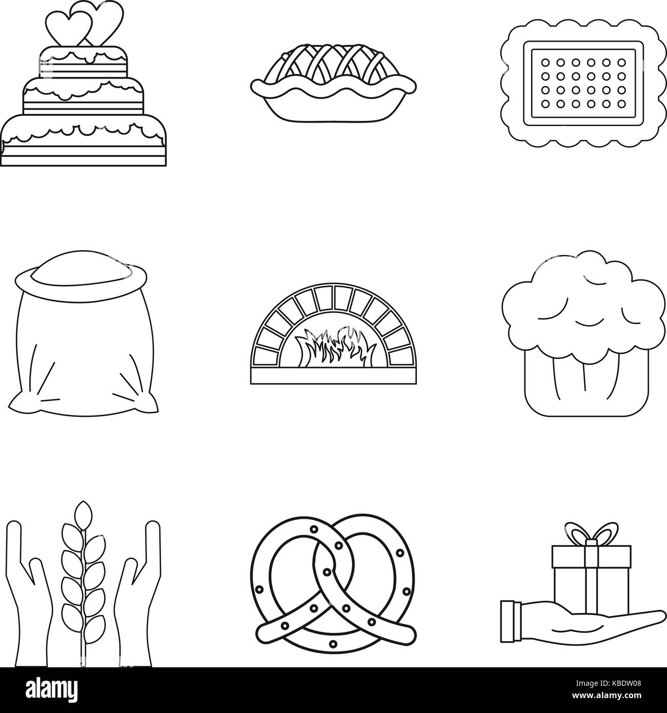Keks Icons Set, Umriss-Stil Stock-Vektorgrafik - Alamy