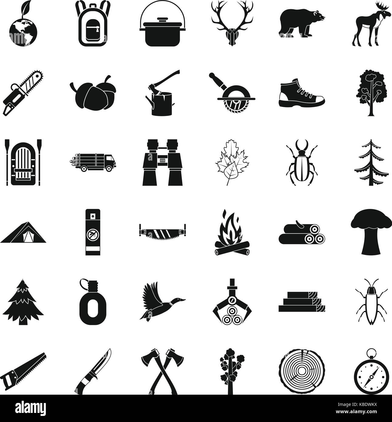 Wald Symbole gesetzt, einfachen Stil Stock-Vektorgrafik - Alamy
