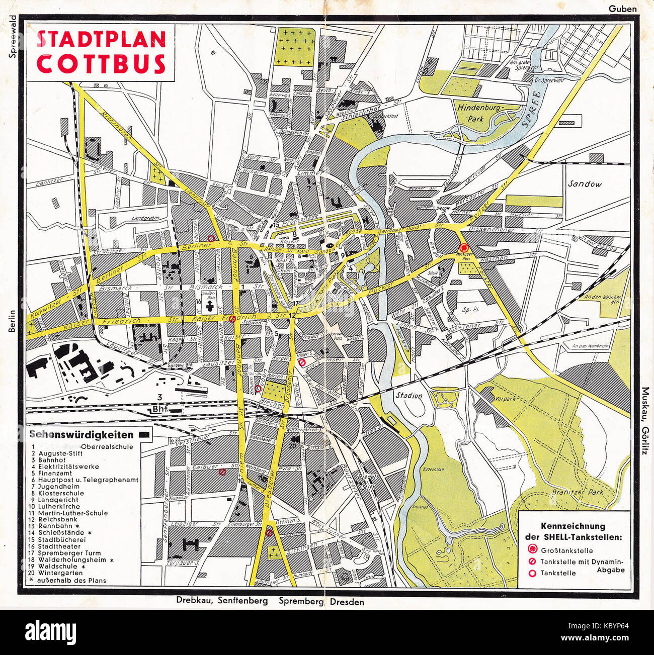 Stadtplan Cottbus 1934 Stockfotografie - Alamy