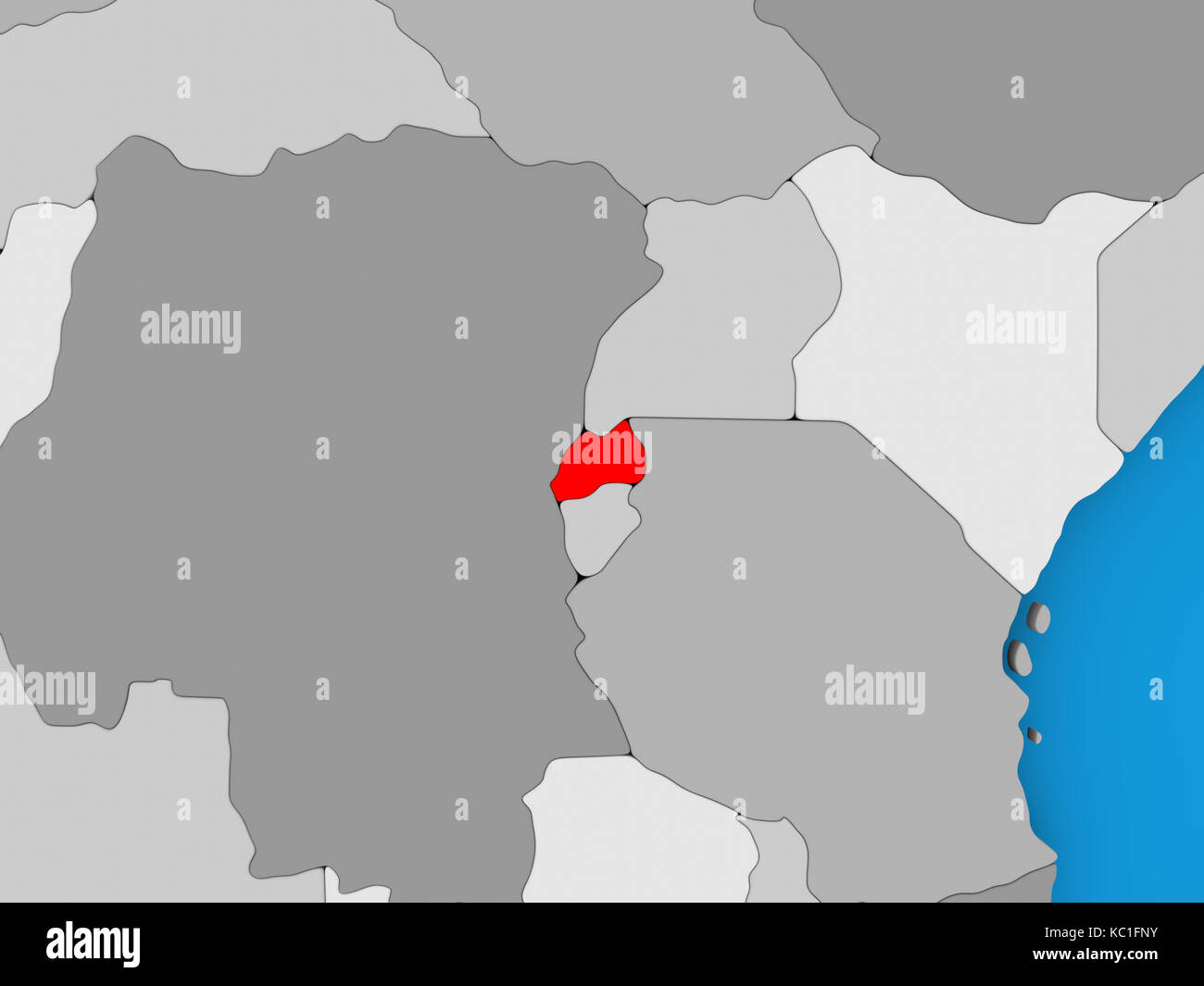Ruanda in Rot auf politische Karte. 3D-Darstellung Stockfotografie - Alamy