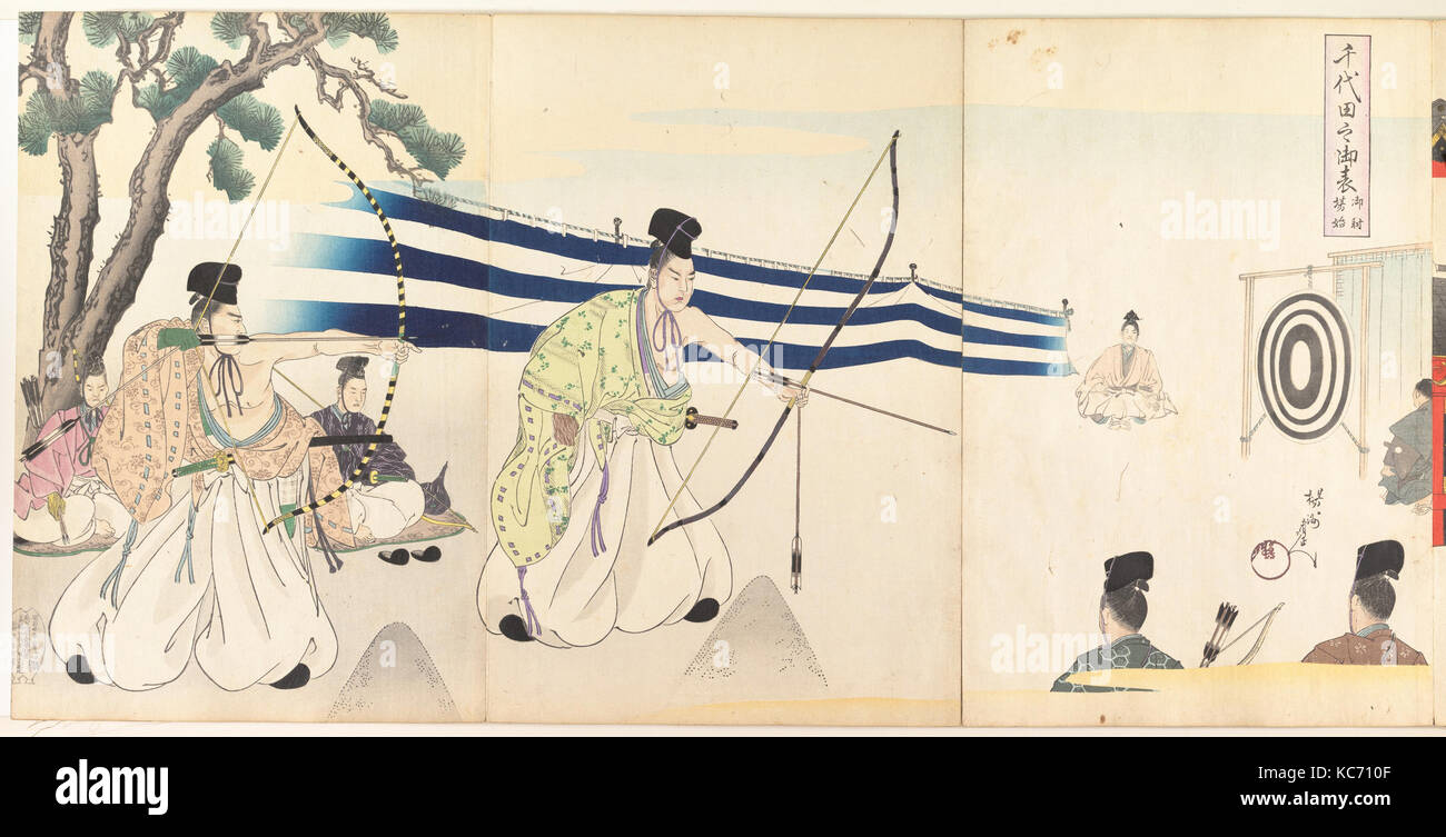 Chiyoda Schloss (Album der Männer), Meiji-periode (1868-1912), 1897, Japan, Triptychon von ...