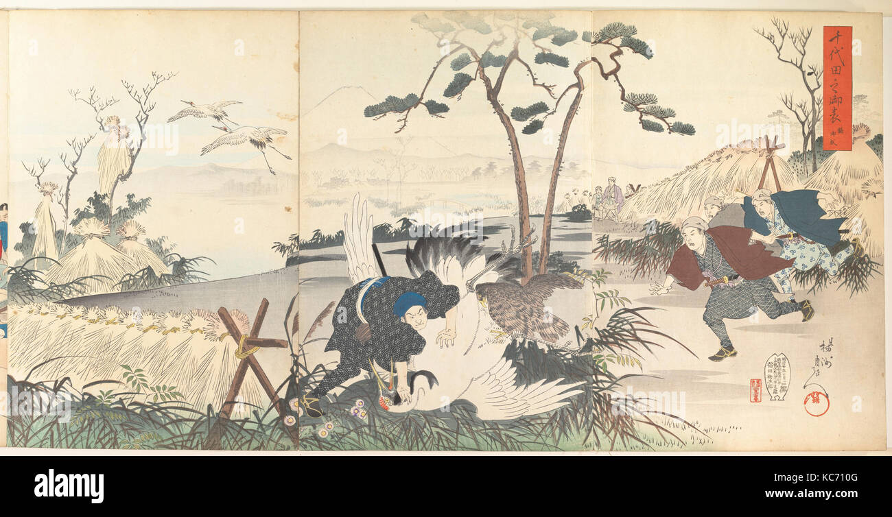 Chiyoda Schloss (Album der Männer), Meiji-periode (1868-1912), 1897, Japan, Triptychon von ...