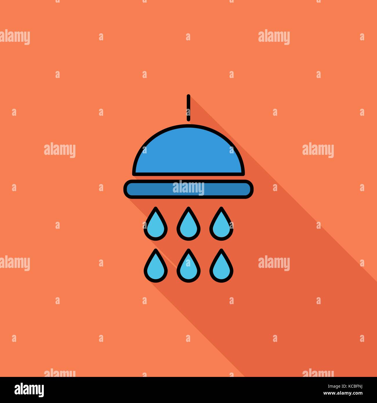 Dusche-Symbol. Flache Vektor zugehörige Symbol mit langen Schatten für ...