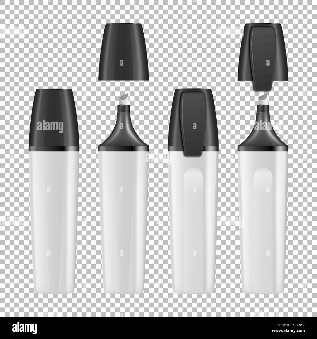 Realistische geschlossen und weiße Leere Textmarker Icon Set closeup ...