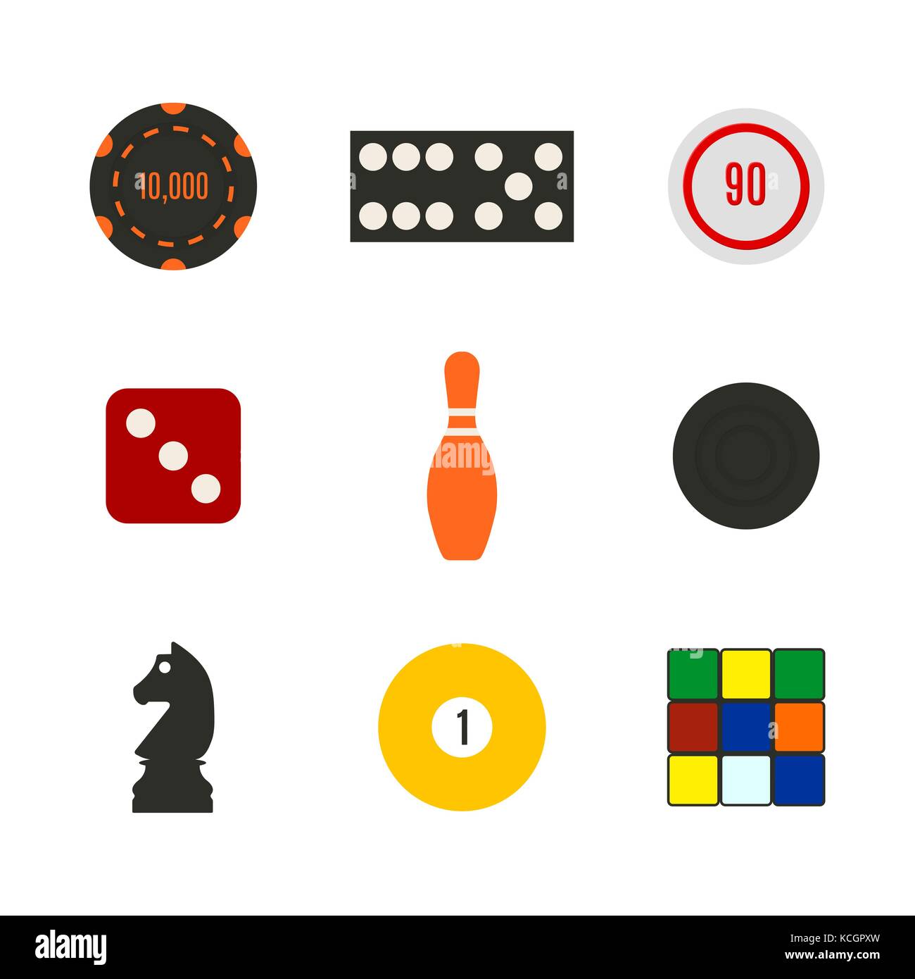 Verschiedene Spiel Symbole auf weißem Hintergrund. Kontrolleure, Schach ...