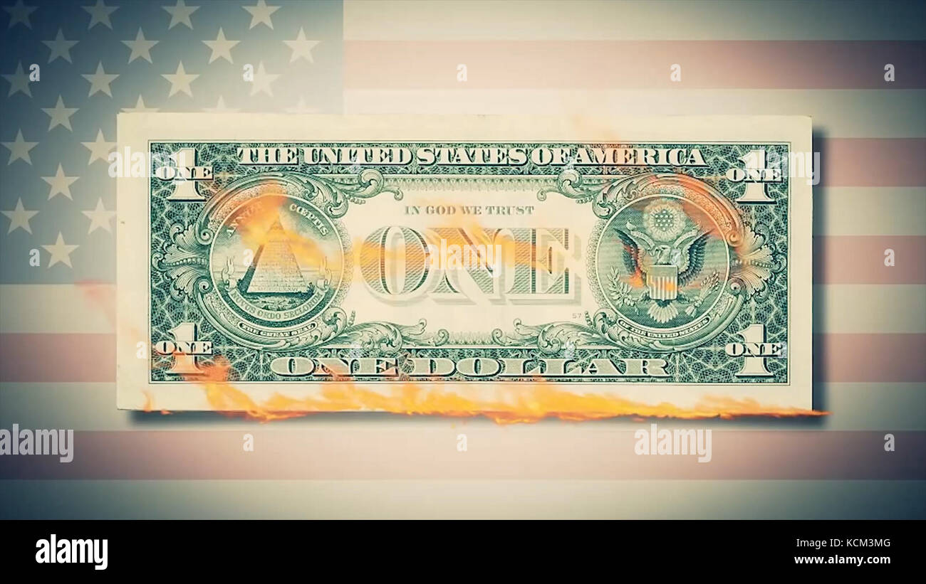 Animation zum Verbrennen von 1-Dollar-Scheinen. Feuer Dollar. 100 ...