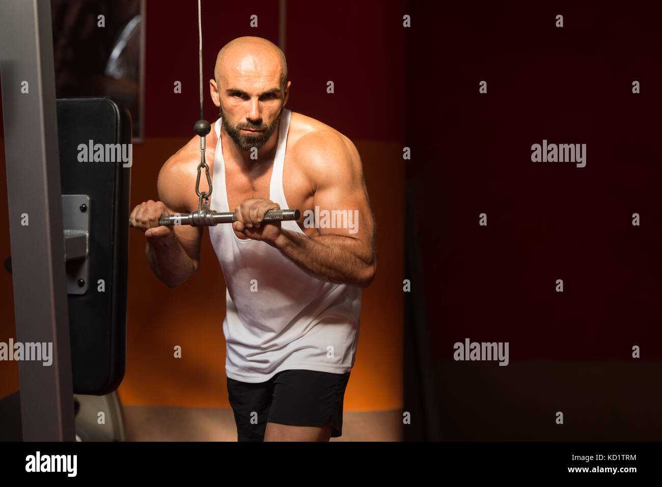 Gut aussehend muskuläre Fitness Bodybuilder schwere Übung für Trizeps ...