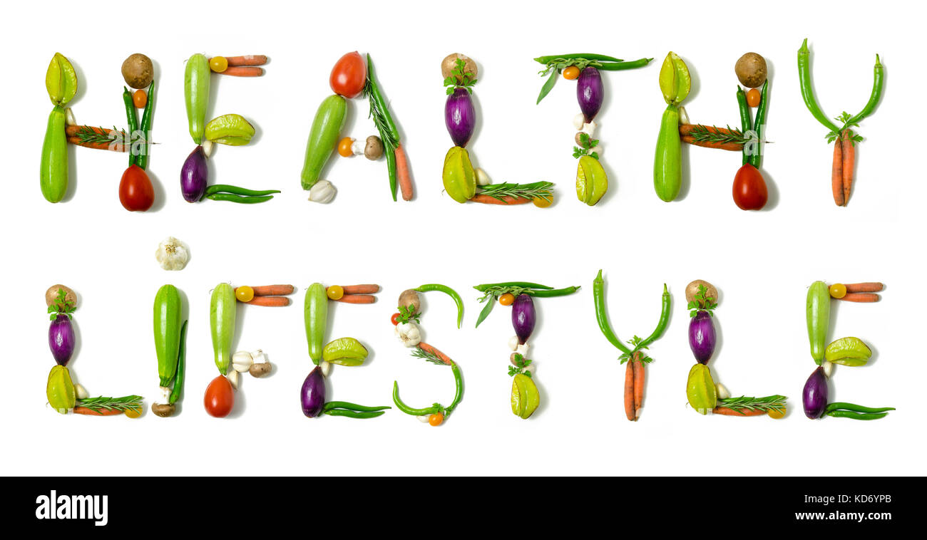 Satz "gesunder Lebensstil" mit Gemüse als Konzept zur gesunden ...