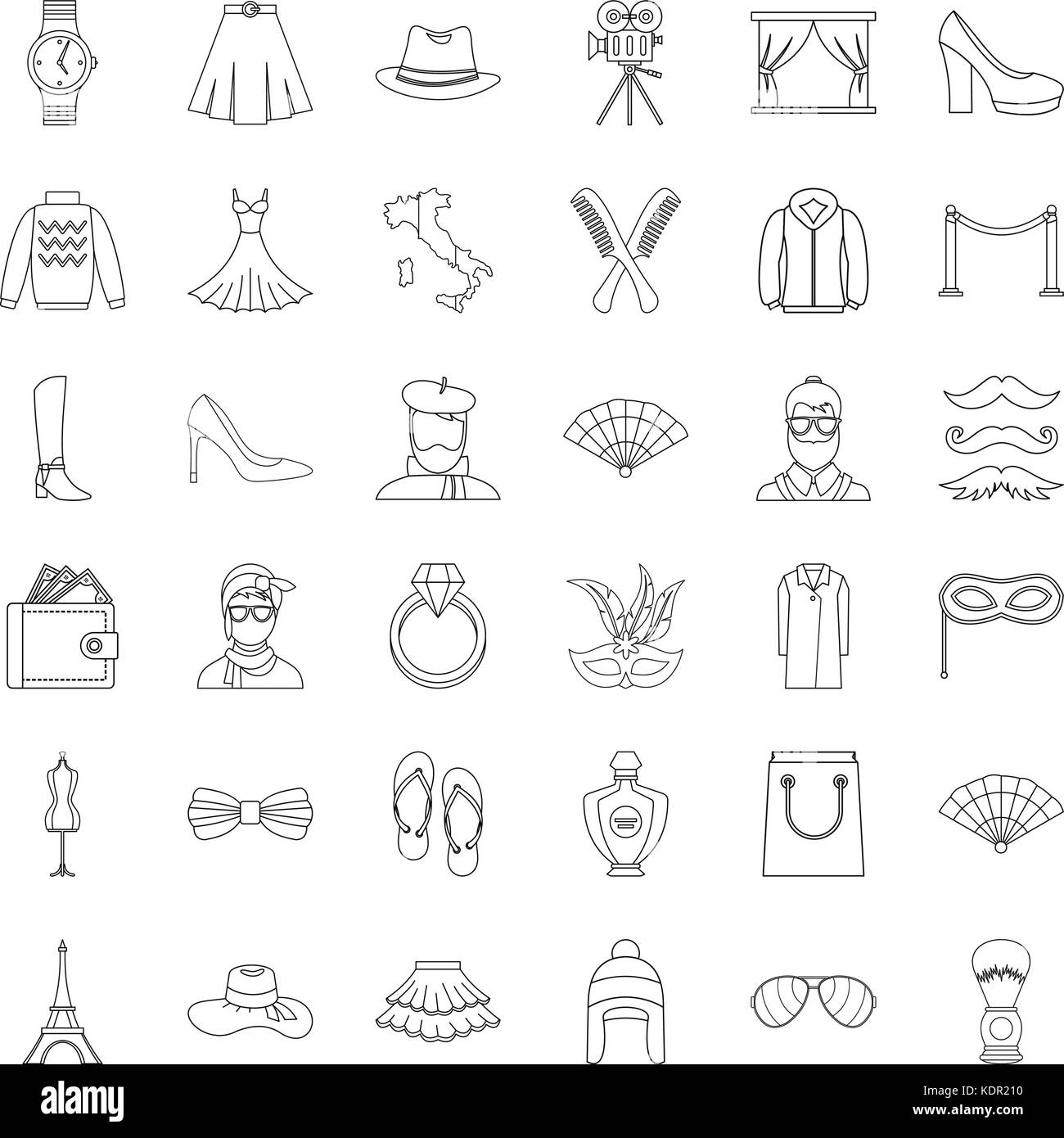 Mode Symbole gesetzt, outline Style Stock-Vektorgrafik - Alamy