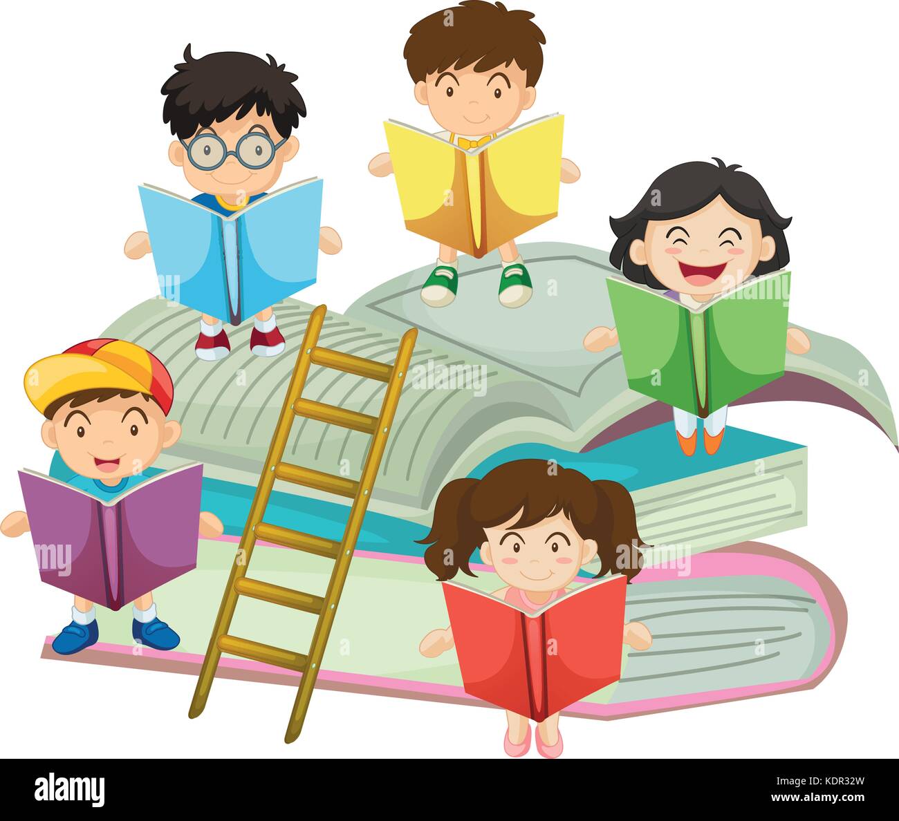 Viele Kinder lesen Bücher Abbildung Stock-Vektorgrafik - Alamy
