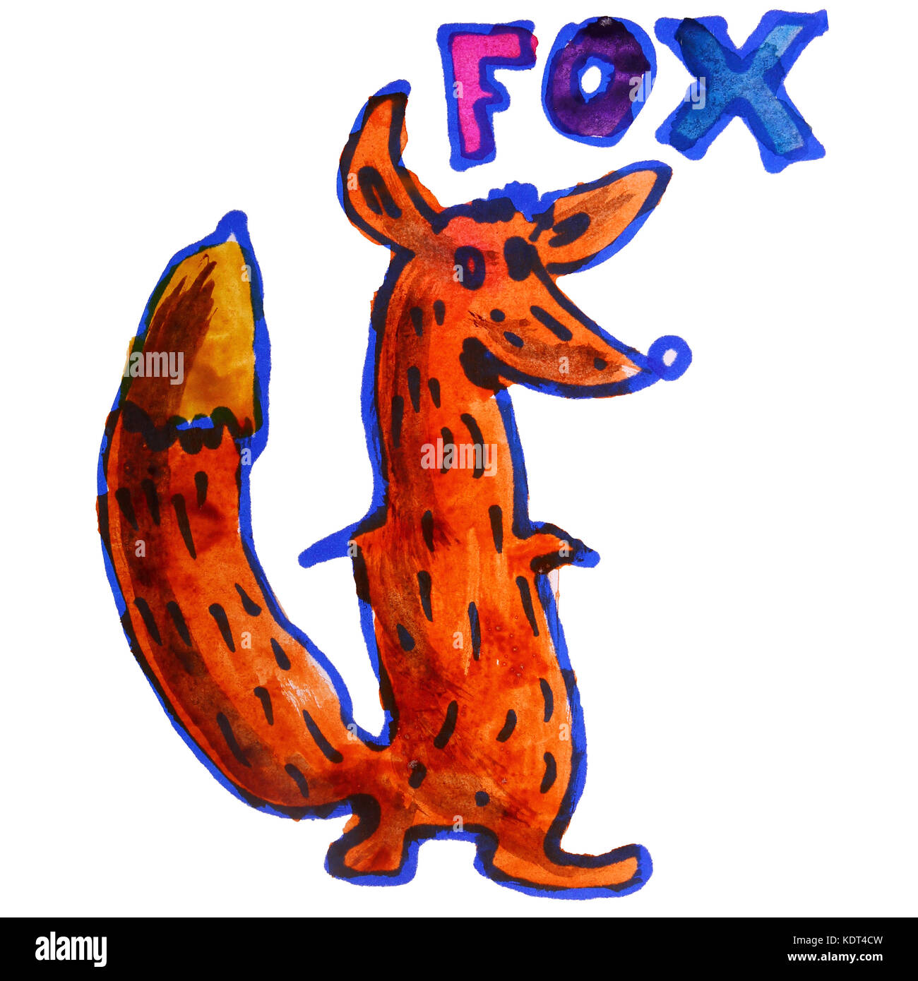 Aquarell Zeichnung kinder cartoon Fox auf weißem Hintergrund ...