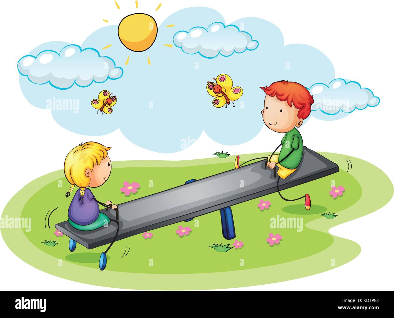 Zwei Kinder spielen auf Wippe im Park Abbildung Stock-Vektorgrafik - Alamy