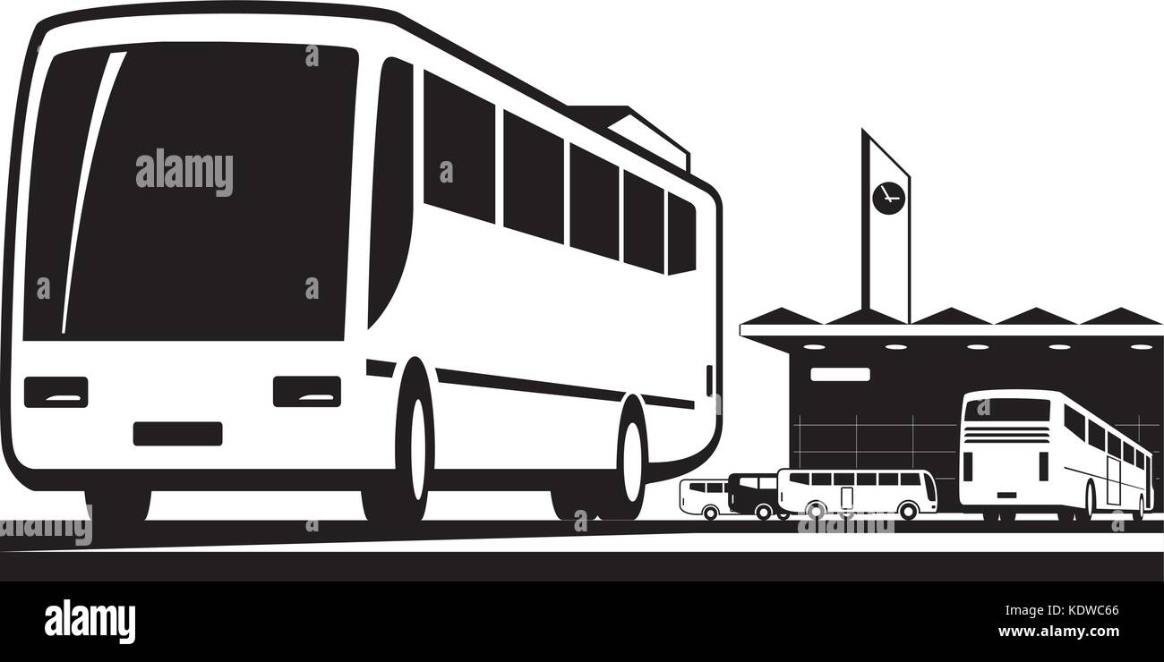 Busse kommen und am Bahnhof abfahren - Vector Illustration Stock ...