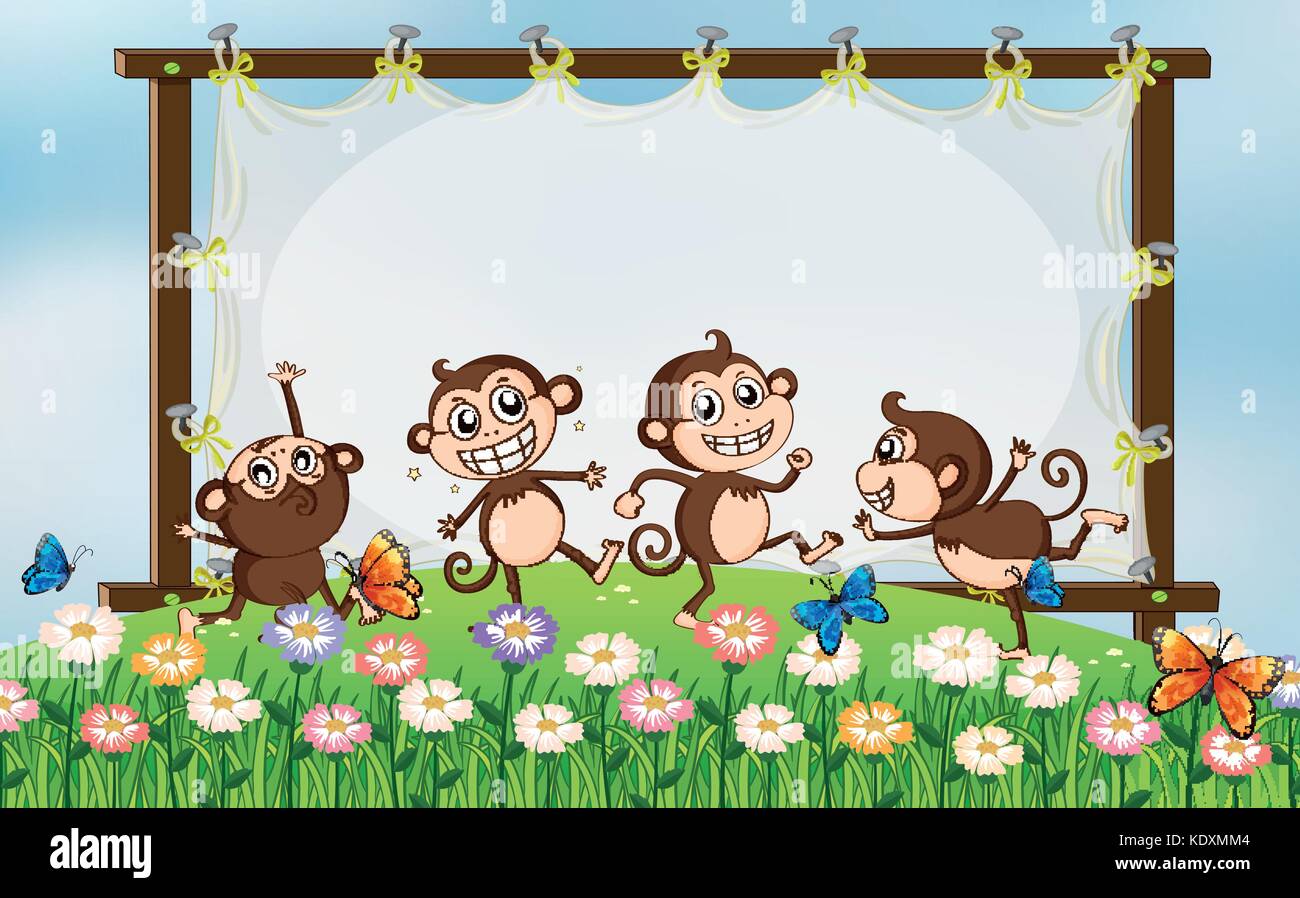 Frame Design mit vier Affen im Feld Abbildung Stock-Vektorgrafik - Alamy