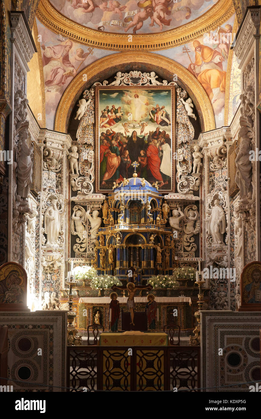 Der Altar der Kirche Santa Maria dell'ammiraglio in Palermo. Aus einer ...