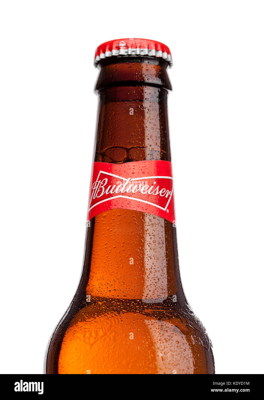 London, UK, 21. März 2017: Flasche Budweiser Bier auf whote Hintergrund ...