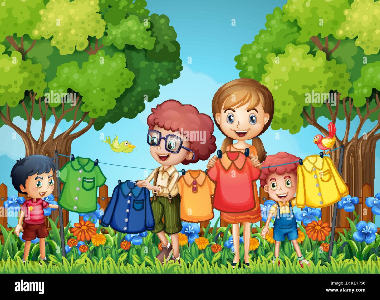 Kinder machen hausarbeiten Stock-Vektorgrafiken kaufen - Alamy