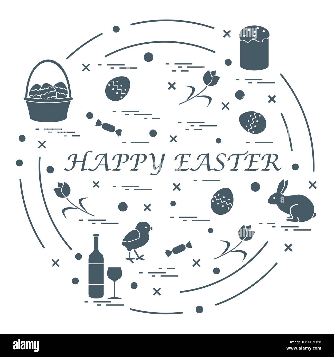 Cute Vector Illustration mit unterschiedlichen Symbolen für Ostern in ...