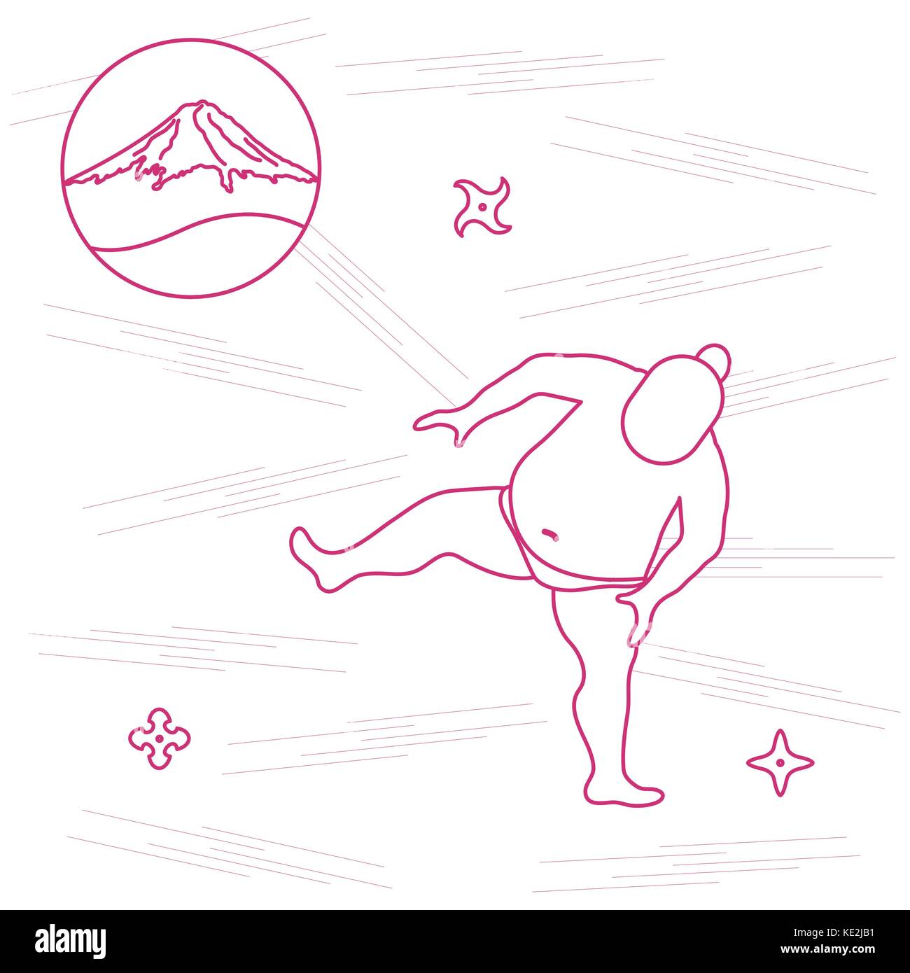 Vector Illustration von Sumo Ringer, shurikens und Berg Fuji. Japan ...