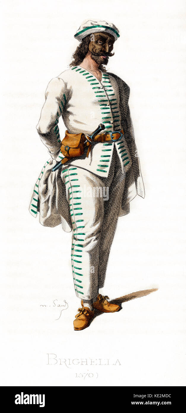 Brighella Kostüm datiert 1570 gezeichnet von Maurice Sand, 1860 ...