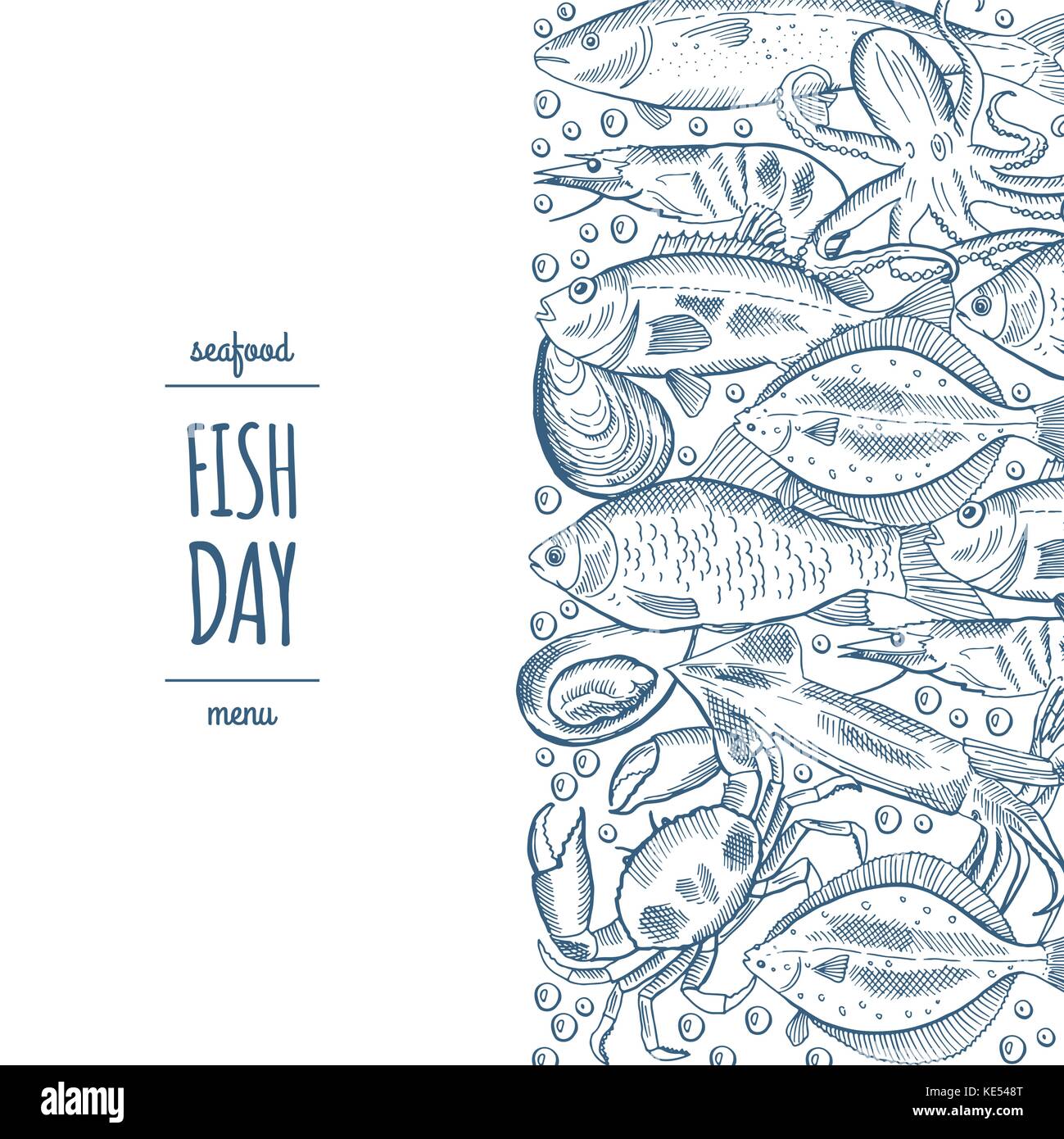 Design ein Fisch Menü Vorlage für das Restaurant Menü. Vector ...