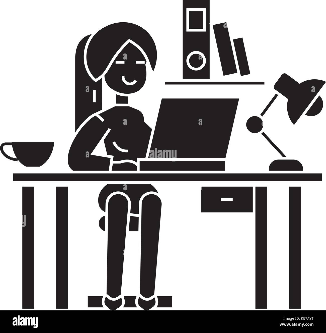 Frau Arbeitet Zeichen