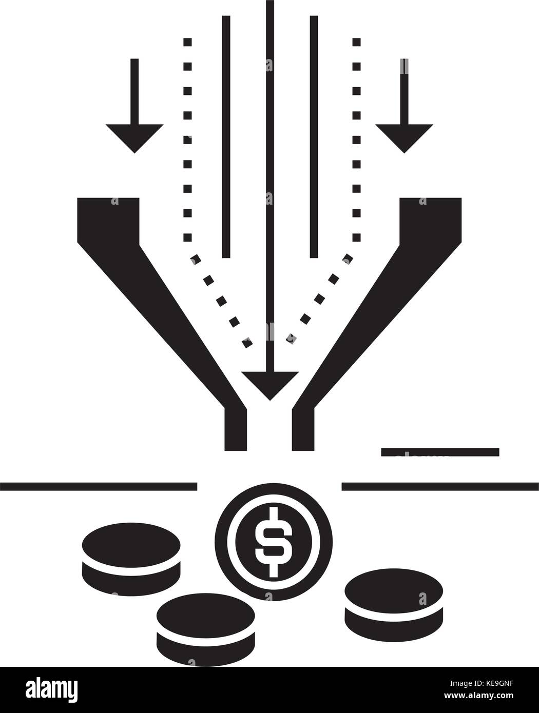 Umsatz Symbol Trichter, Vector Illustration, Zeichen auf isolierten ...