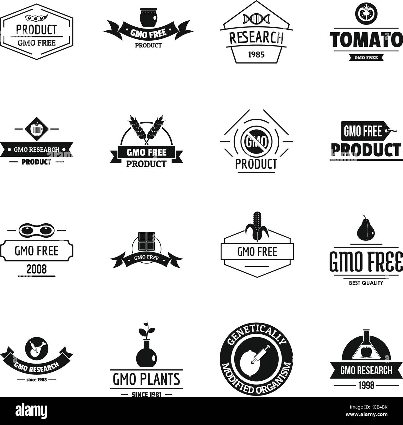 Gvo-Lebensmittel logo Symbole gesetzt, einfachen Stil Stock ...