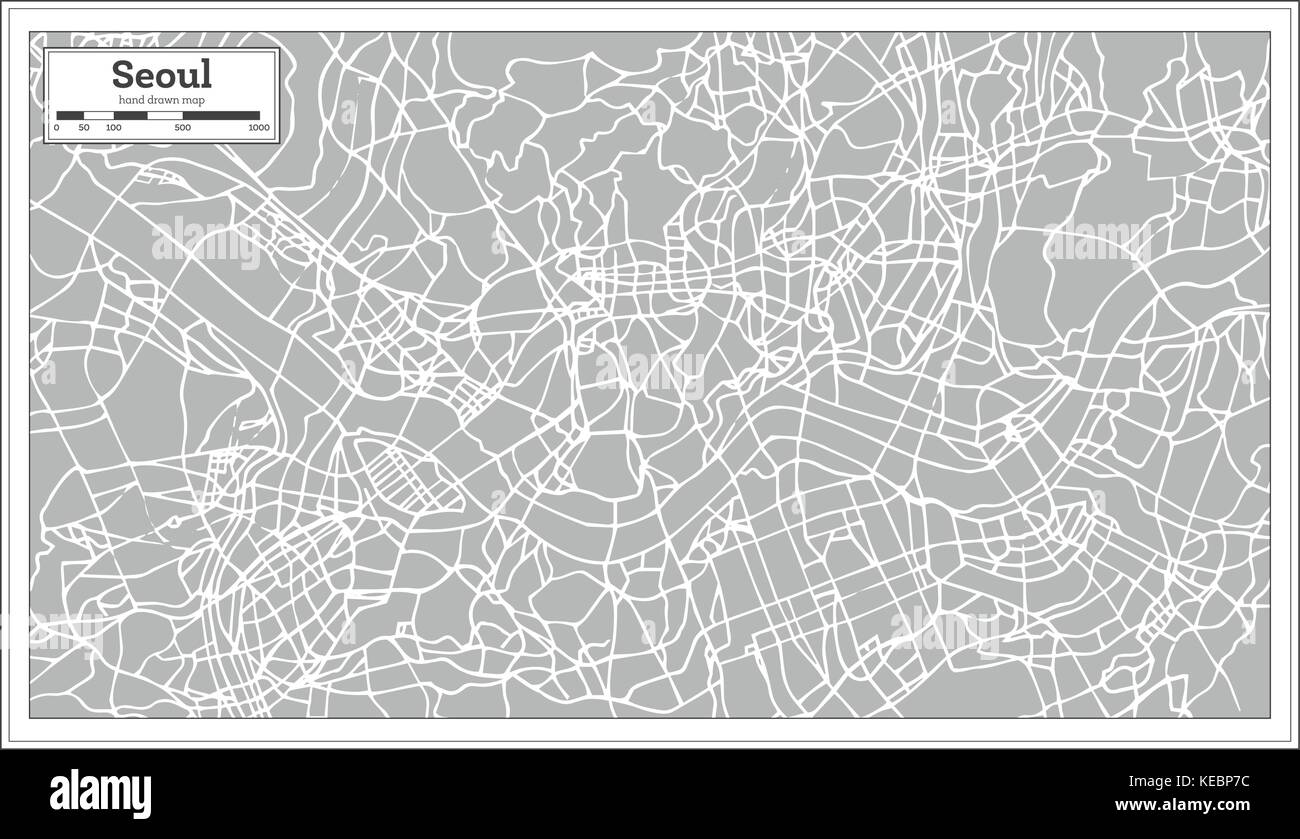 Seoul Karte im Retro Style. Hand gezeichnet. Vector Illustration Stock ...