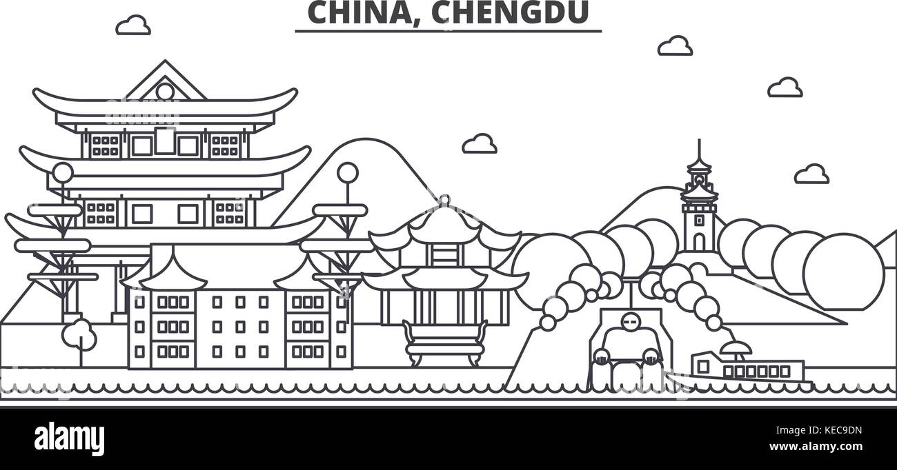 China, Chengdu Architektur Linie skyline Abbildung. linear vector ... China, Chengdu Architektur Linie skyline Abbildung. linear vector ...
