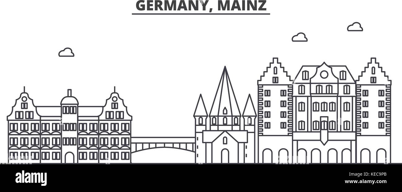 Deutschland, Mainz Architektur Linie skyline Abbildung. linear vector ...