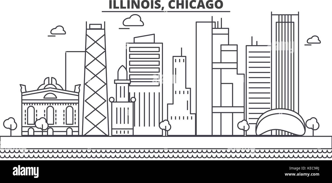 Illinois, Chicago Architektur Linie skyline Abbildung. linear vector ... Illinois, Chicago Architektur Linie skyline Abbildung. linear vector ...