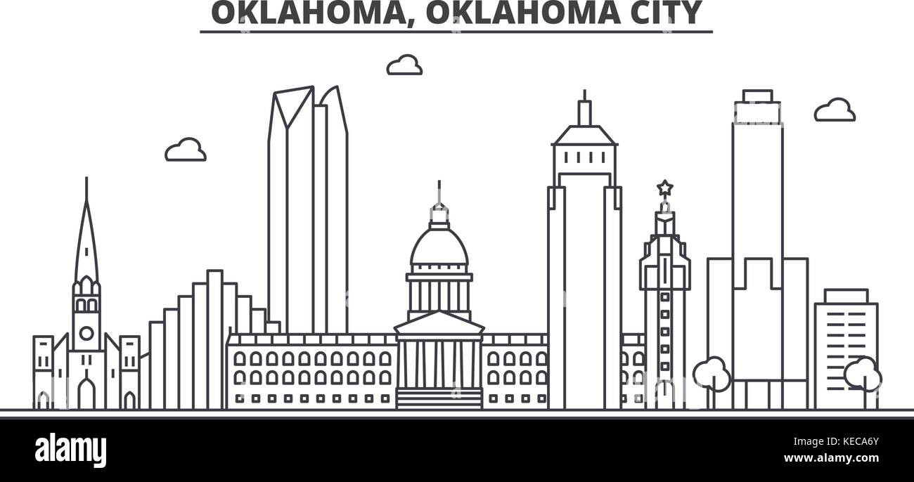 Oklahoma, Oklahoma City Architektur Linie skyline Abbildung. linear ...