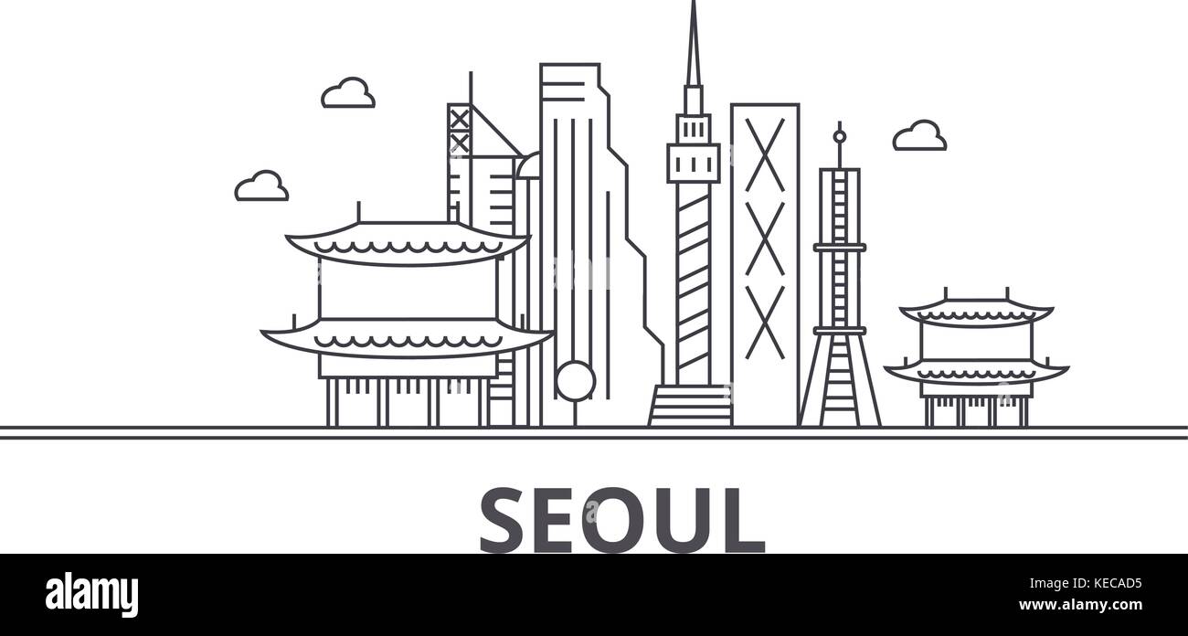 Seoul Architektur Linie skyline Abbildung. linear vector Stadtbild mit ... Seoul Architektur Linie skyline Abbildung. linear vector Stadtbild mit ...