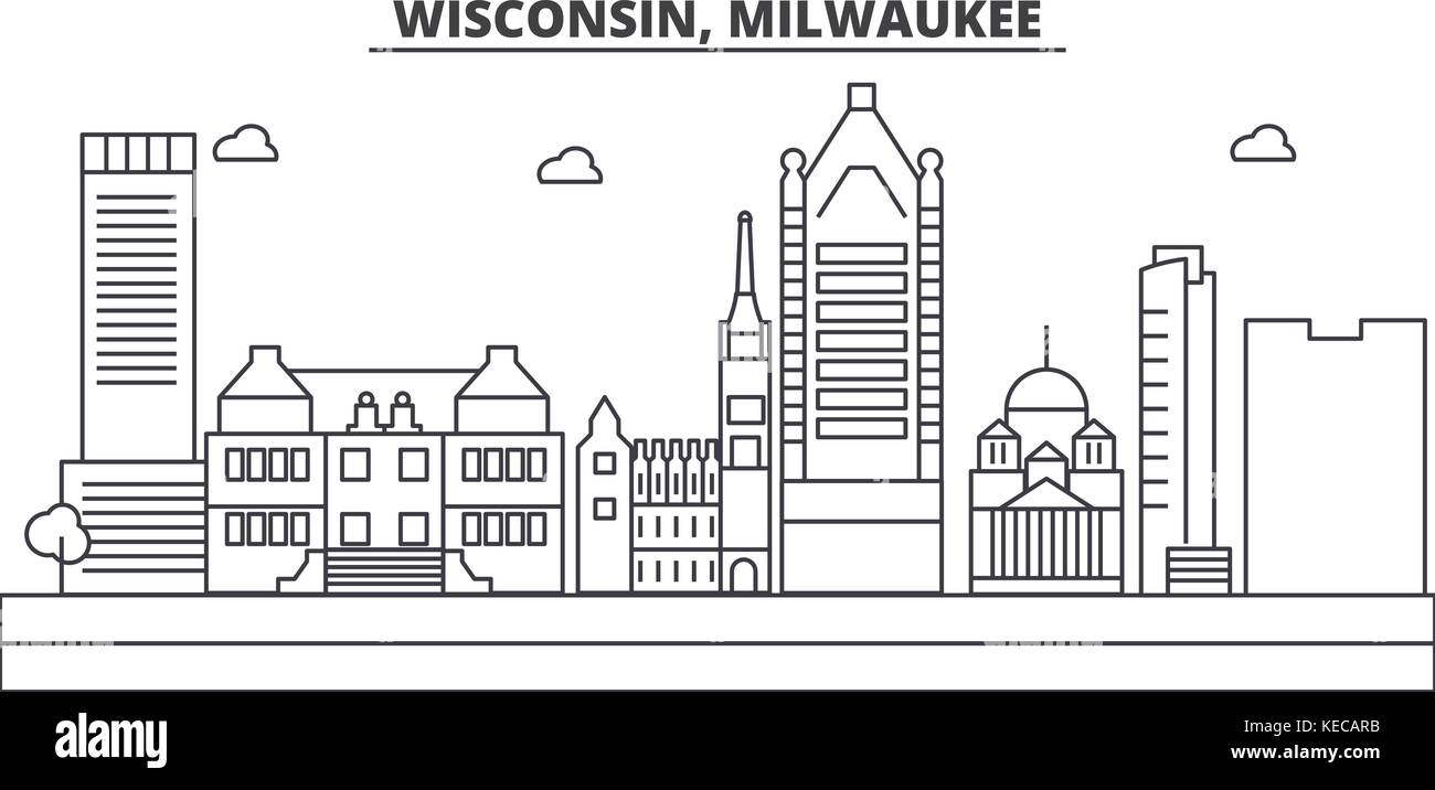 Wisconsin, Milwaukee City Architektur Linie skyline Abbildung. linear ... Wisconsin, Milwaukee City Architektur Linie skyline Abbildung. linear ...