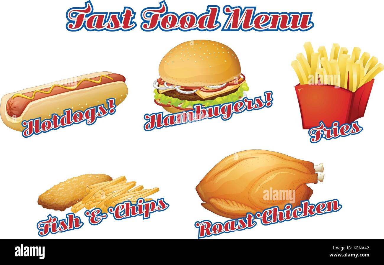 Flashcard von Fast food Menü Stock-Vektorgrafik - Alamy